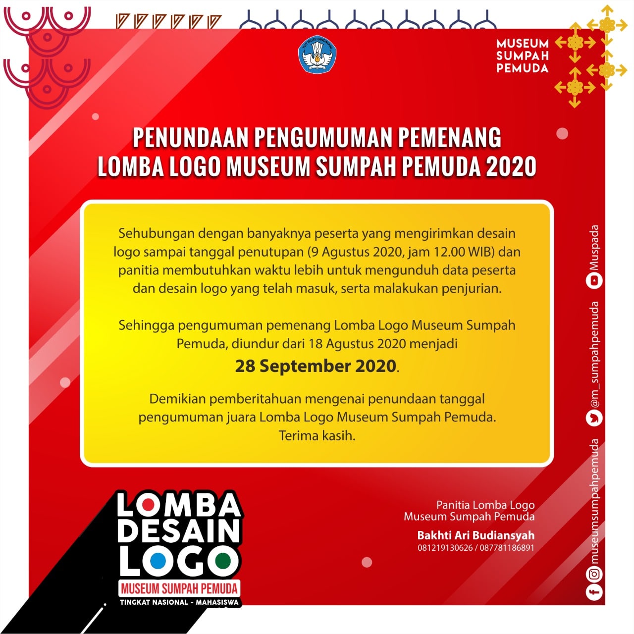 Penundaan Pengumuman Pemenang Lomba Logo – Museum Sumpah Pemuda